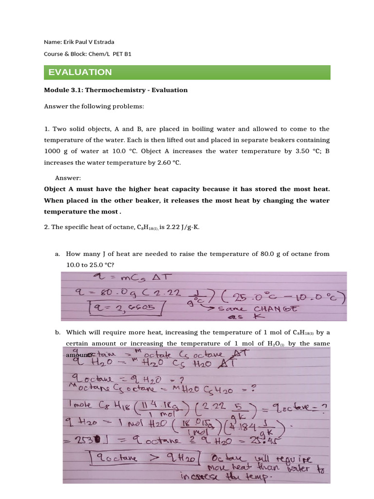 Thermochemistry Problem Solutions | PDF | Heat | Chemical Reactions
