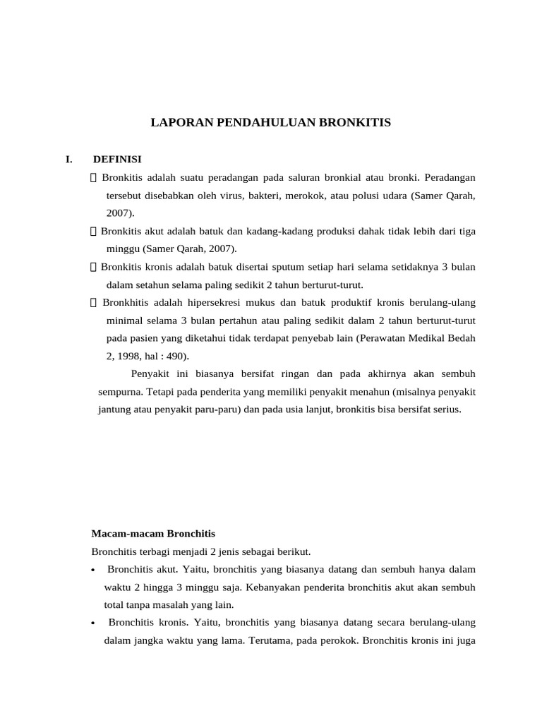 Laporan Pendahuluan Bronkitis | PDF
