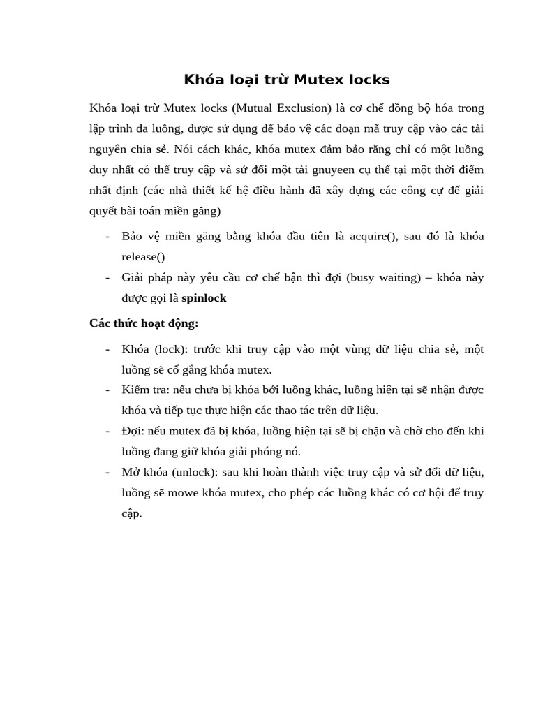 Khóa Lo I TR Mutex Locks | PDF