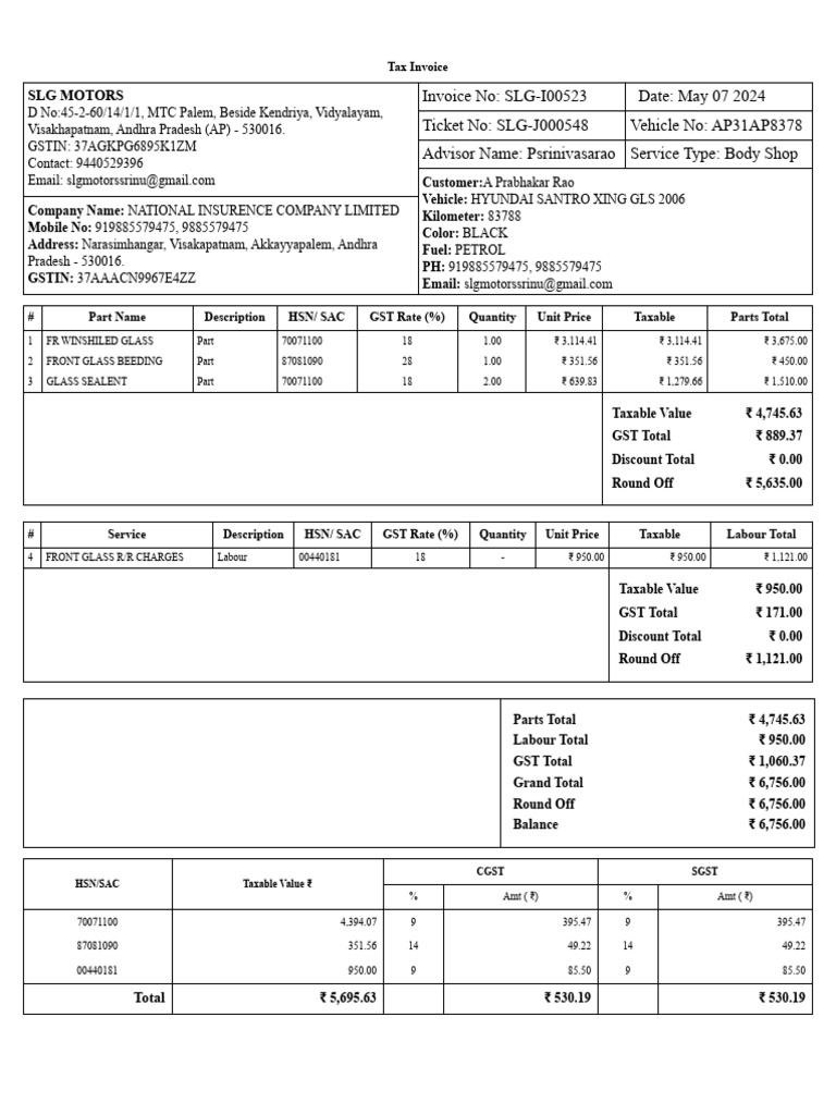 Santro Glass Bill | PDF