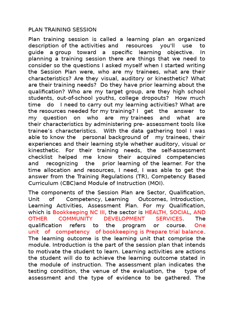 Training Session Planning Guide | PDF | Educational Assessment | Learning