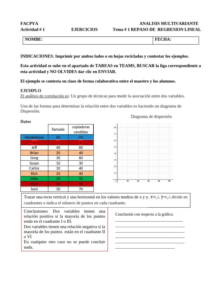 Actividad 1 Tema # 1 Ejercicios Repaso de Regresión Lineal Agosto 2023 | PDF