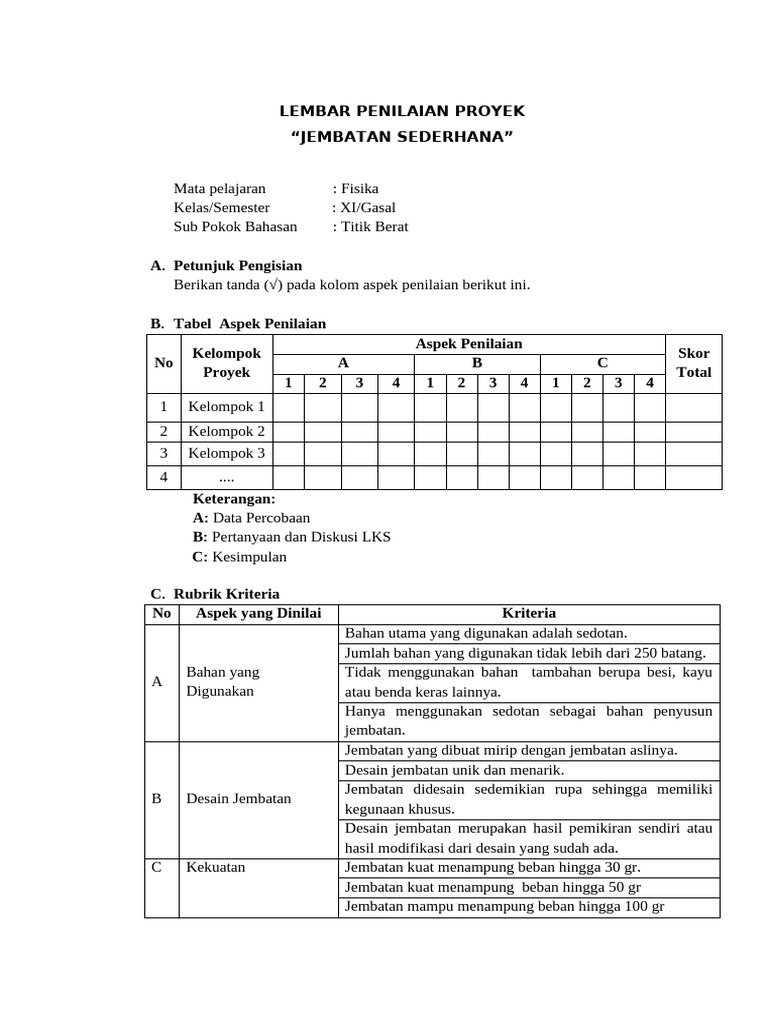 Lembar Penilaian Proyek | PDF