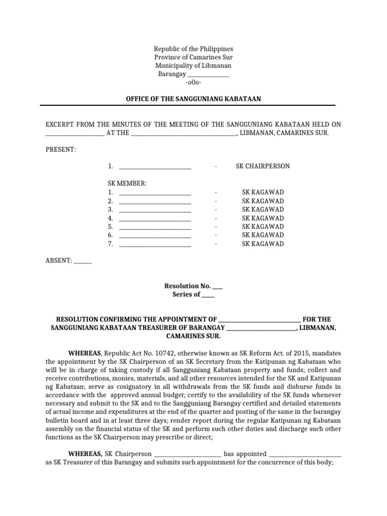 Resolution SK Treasurer | PDF
