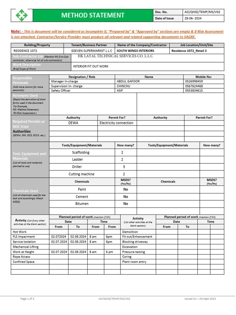 02 New Method Statment | PDF