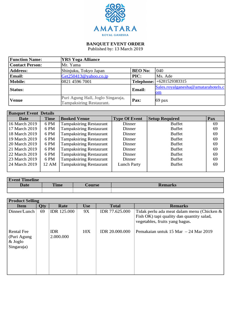 040 BEO YRS Group Mar 2019 | PDF | Restaurants | Cuisine