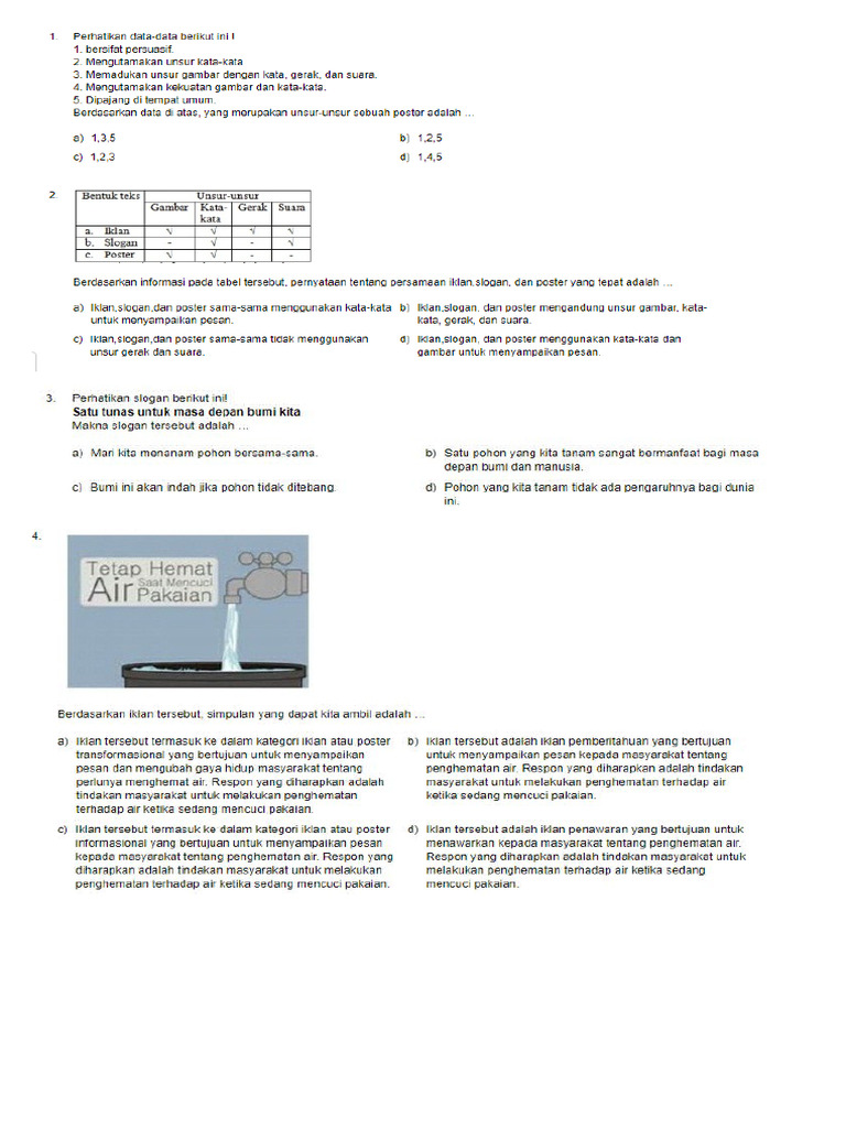 Soal Bahasa Indonesia Kelas 8 - Iklan, Poster, Slogan | PDF