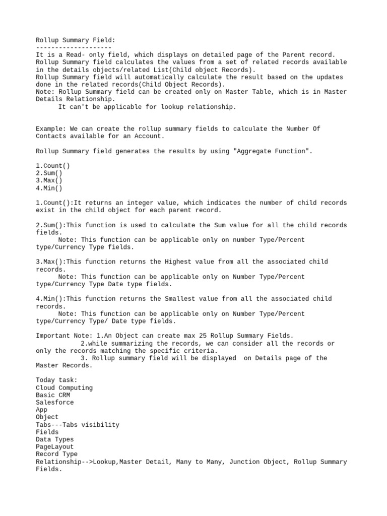 Rollup Summary Field | PDF