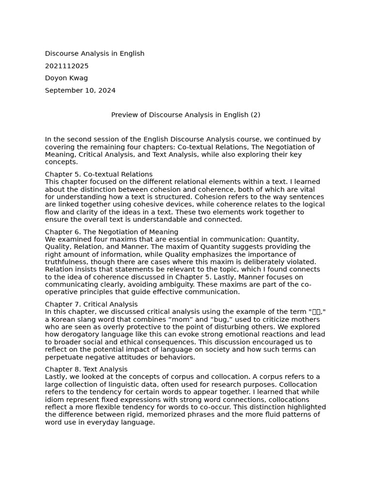 Discourse Analysis Response Paper | PDF