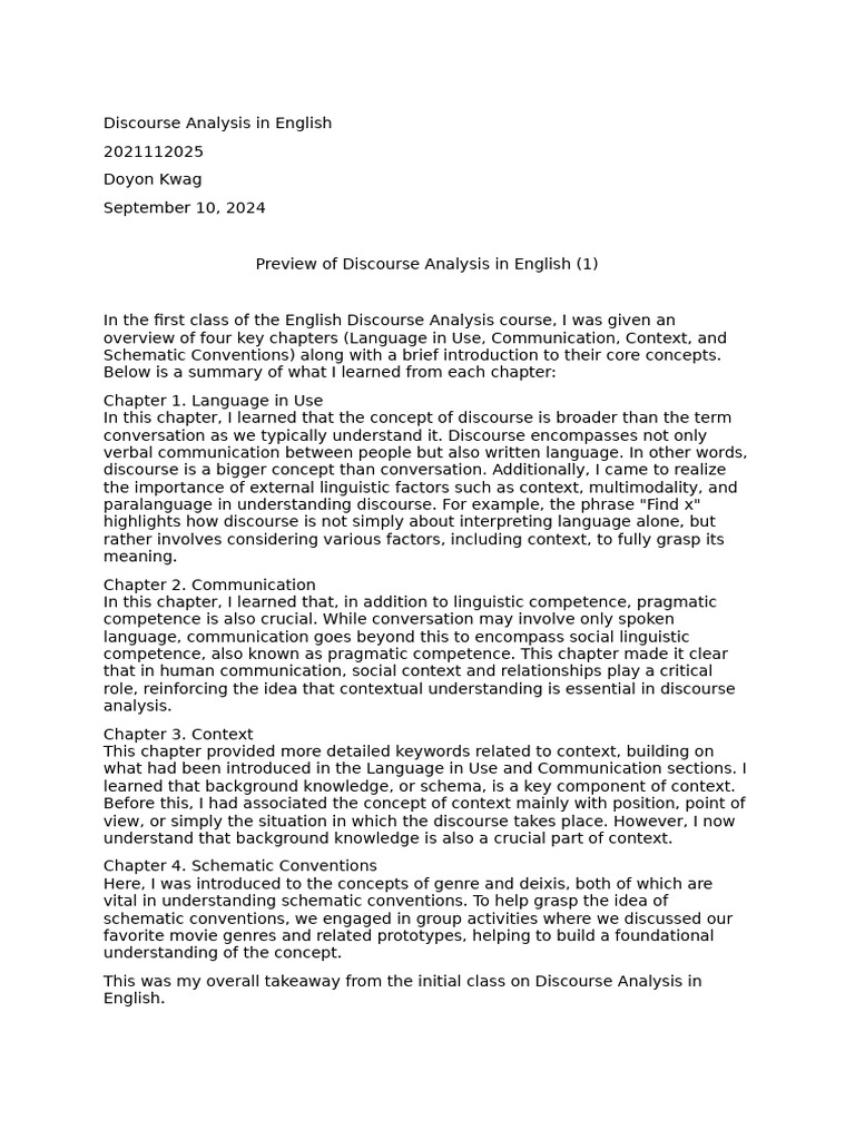 Discourse Analysis Response Paper | PDF | Communication | Discourse