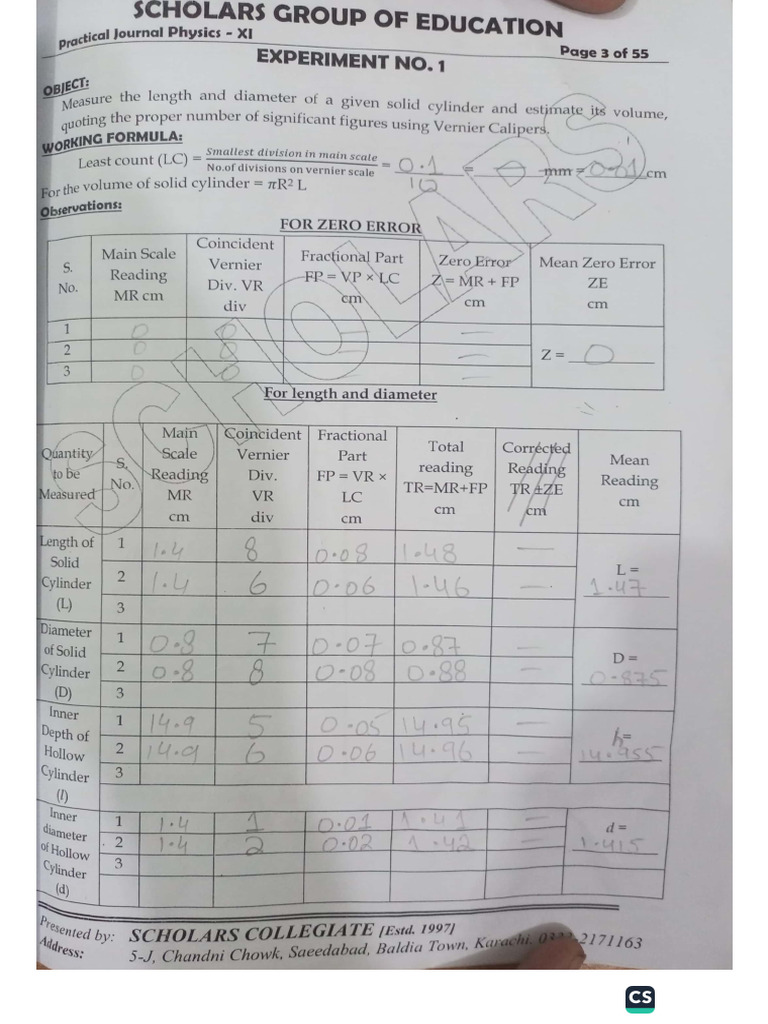 Physics 1 Year Journal Reading Practical | PDF