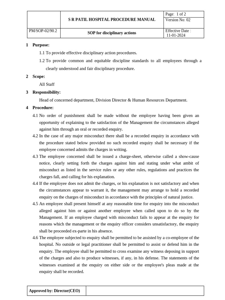 SOP Disciplinary Actions | PDF