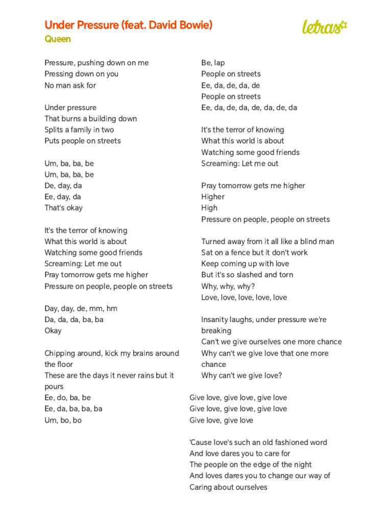 "Bajo Presión: Letra de Queen" | PDF | Grabación de sonido