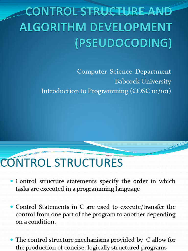 Computer Science Department Babcock University Introduction To Programming (COSC 111/101) | PDF