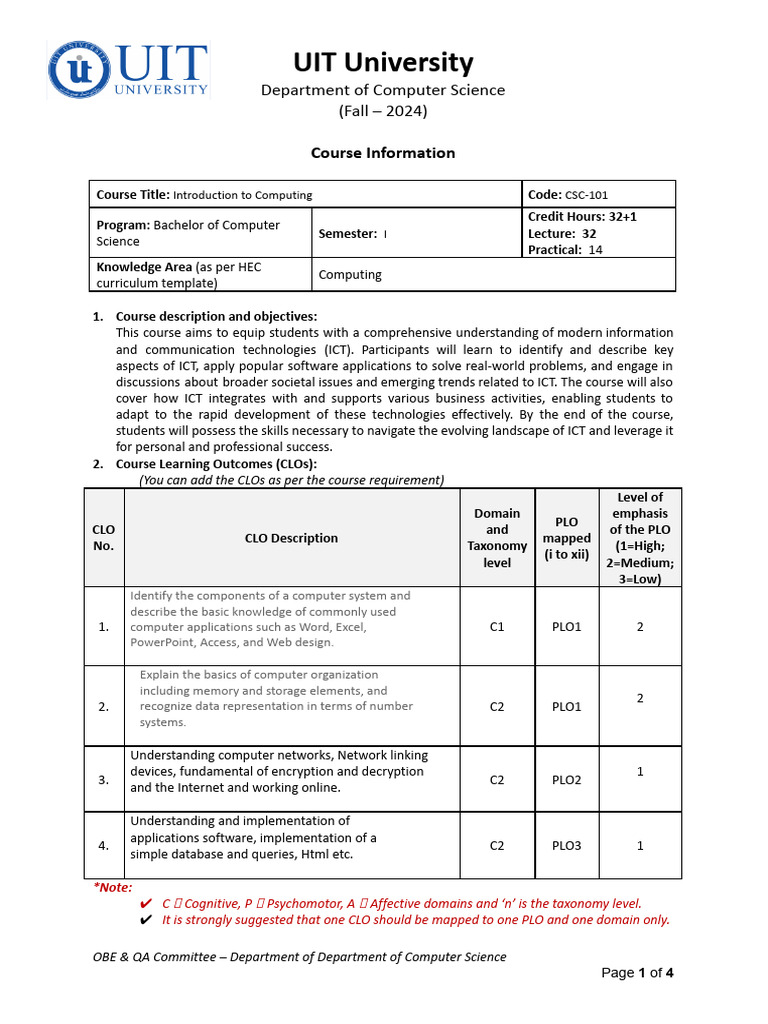 CSC-101 Introduction To Computing | PDF
