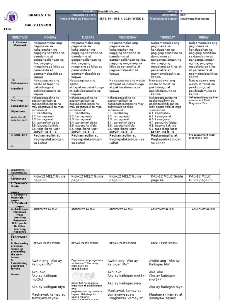 DLL - Esp 2 - Q2 - W1 | PDF