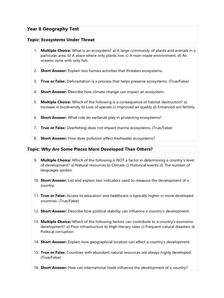 Year 8 Geography Test | PDF | Flood | Surface Runoff