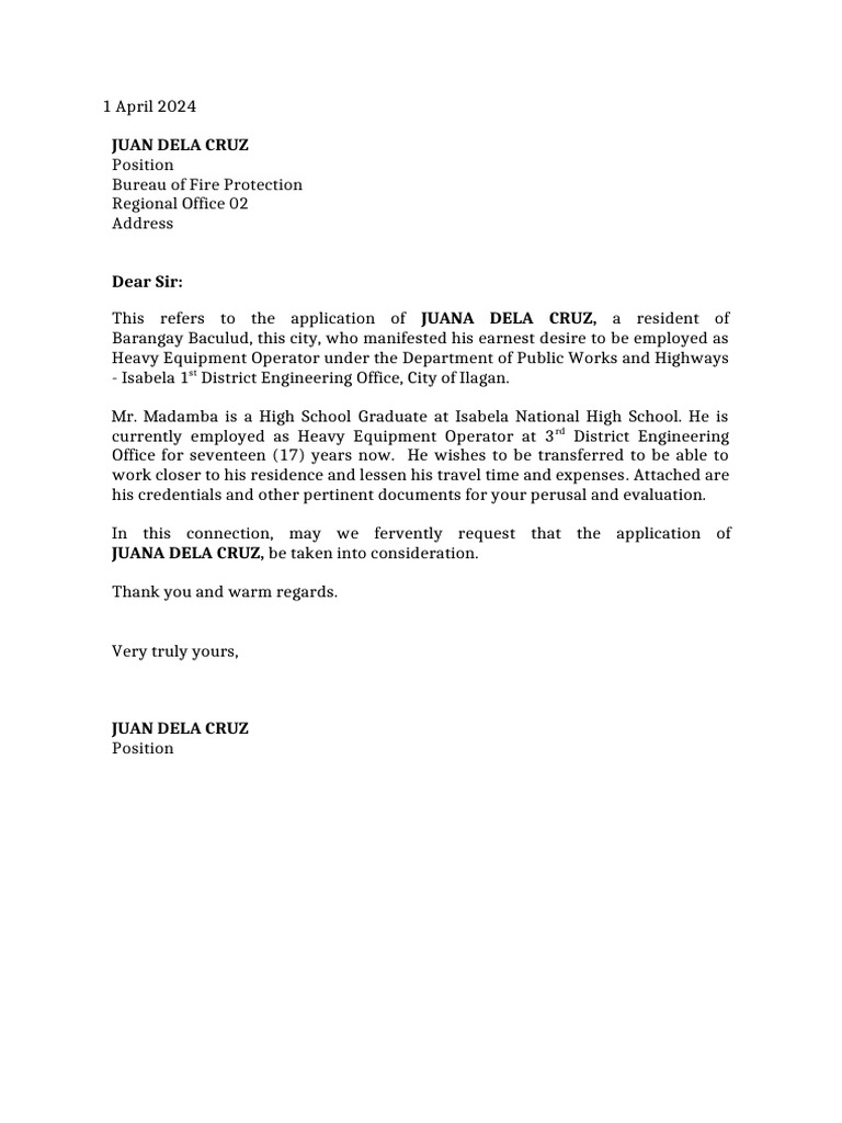 DPWH Recommendation Letter | PDF
