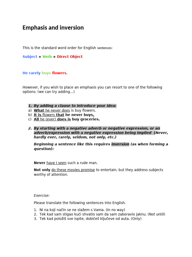 MOd 6 EMPHASIS AND INVERSION | PDF