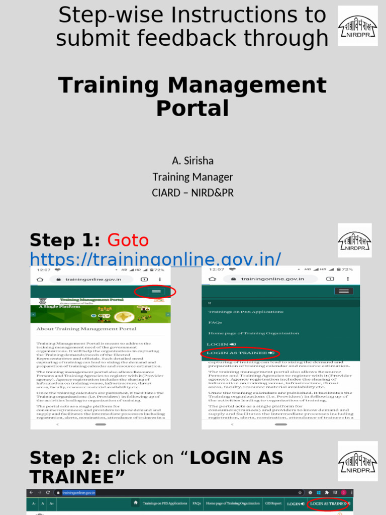 Step-Wise Instructions To Submit Feedback Through Training Management Portal | PDF
