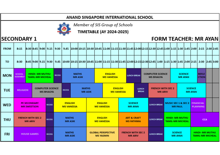 Secondary 1 Timetable AY 2024-2025 | PDF