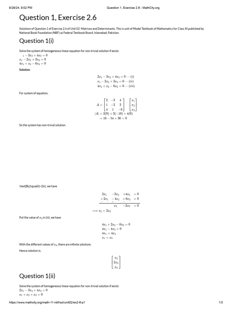 Question 1, Exercise 2.6 | PDF