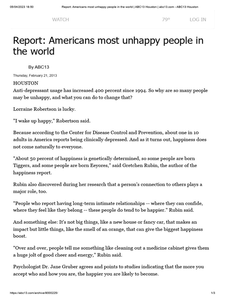 Report - Americans Most Unhappy People in The World - ABC13 Houston ...
