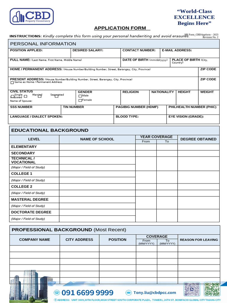 2023 Revision - CBD Application Form | PDF
