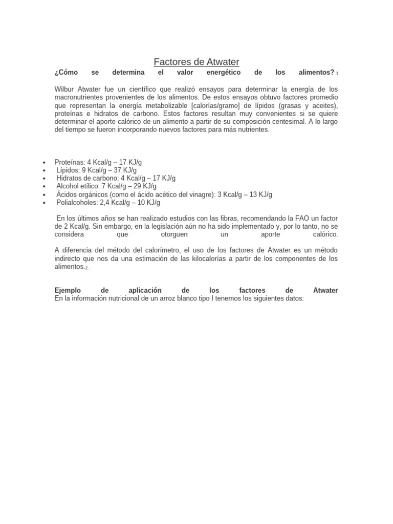 Factores de Atwater | PDF