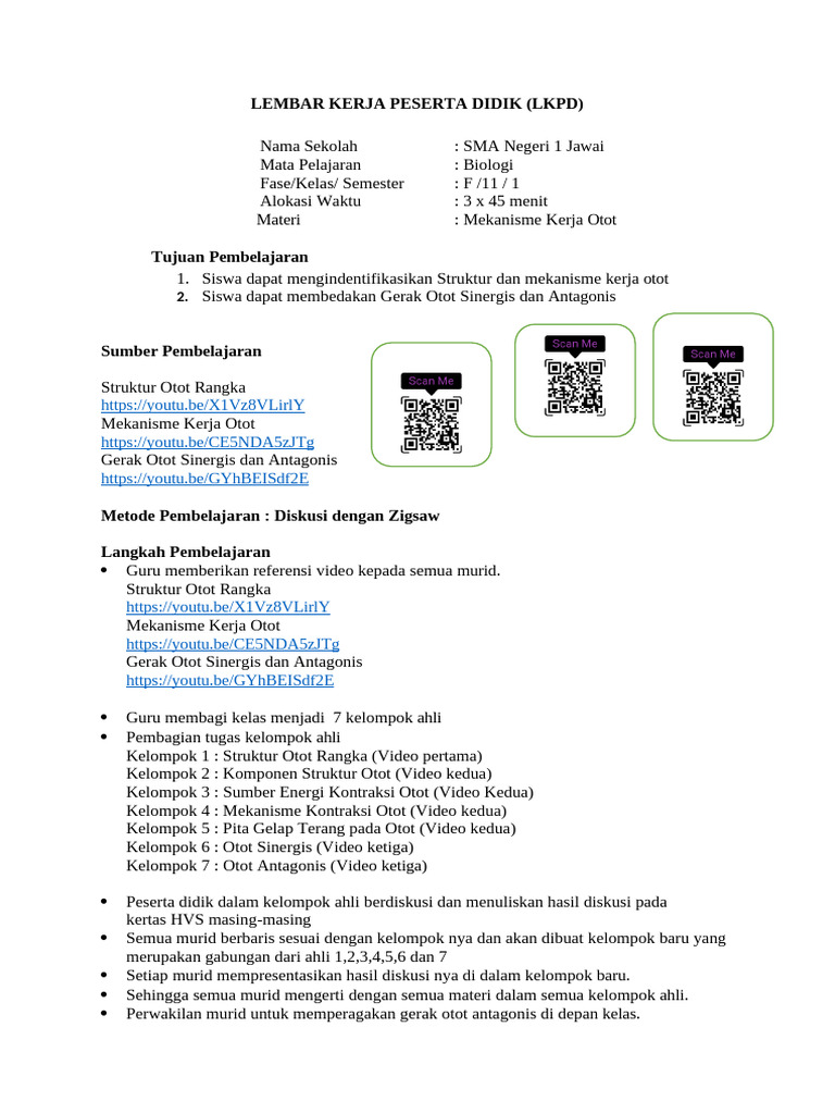 LKPD Mekanisme Otot | PDF