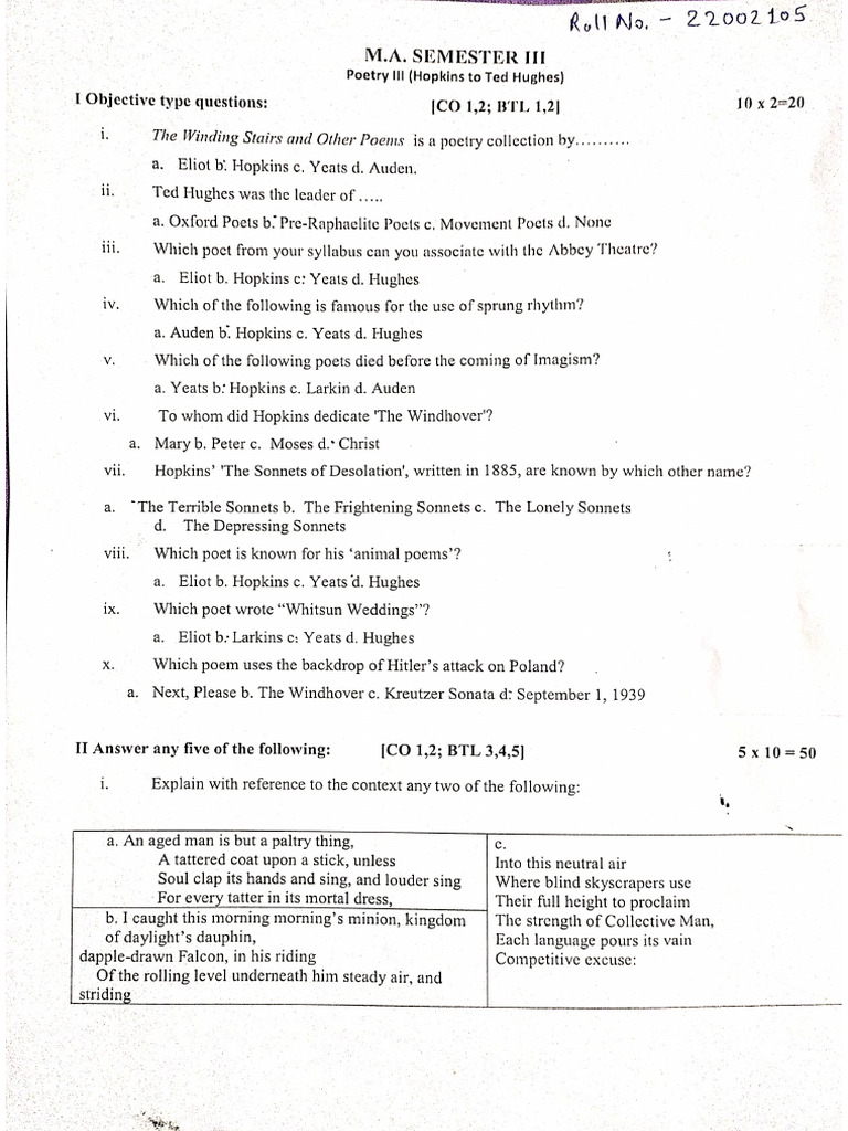 MA End 3rd Sem Paper-1 | PDF