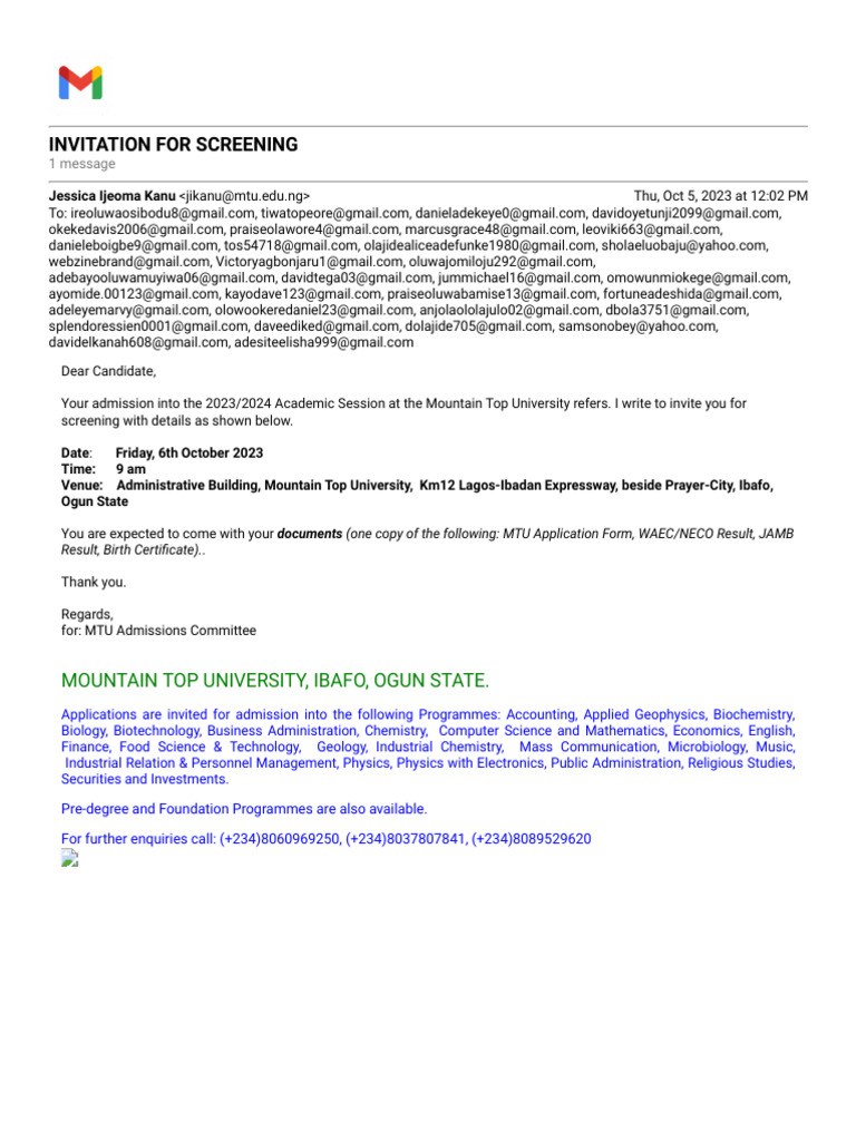 Gmail - Invitation For Screening | PDF