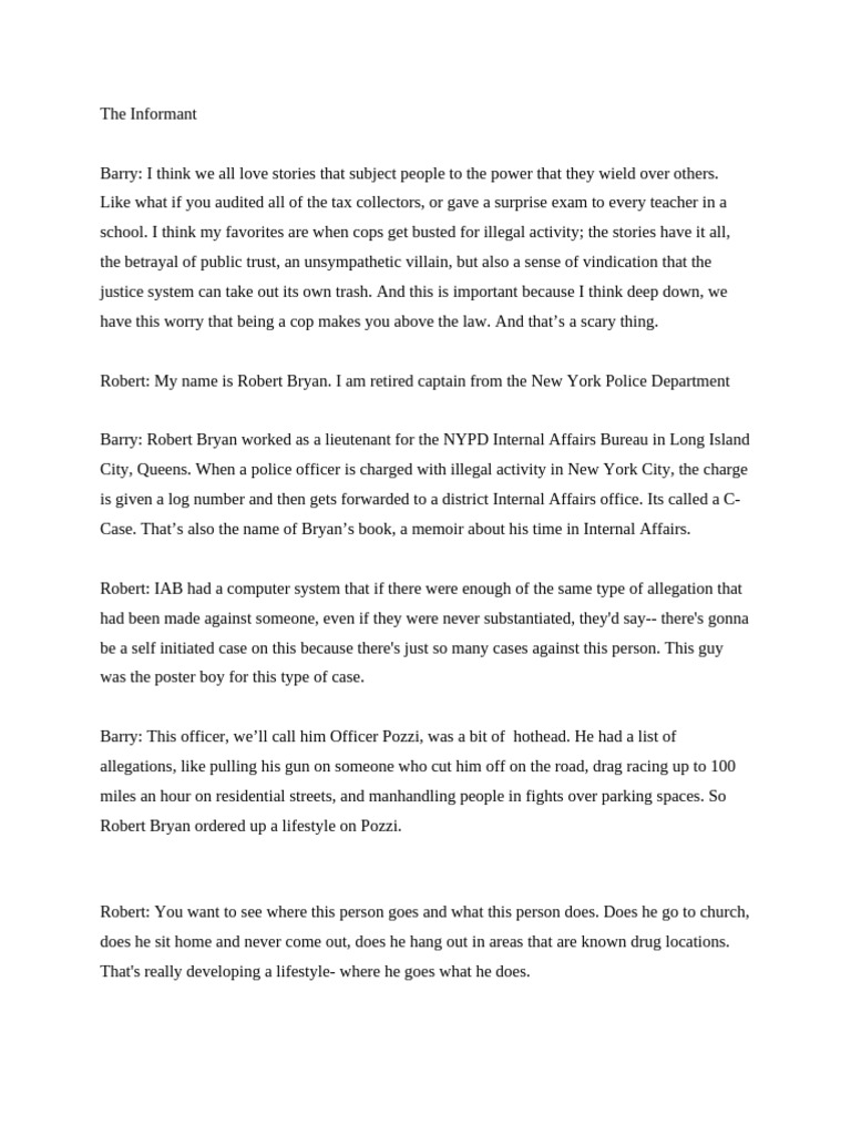 The Informant Transcript | PDF | Police | Rule Of Law