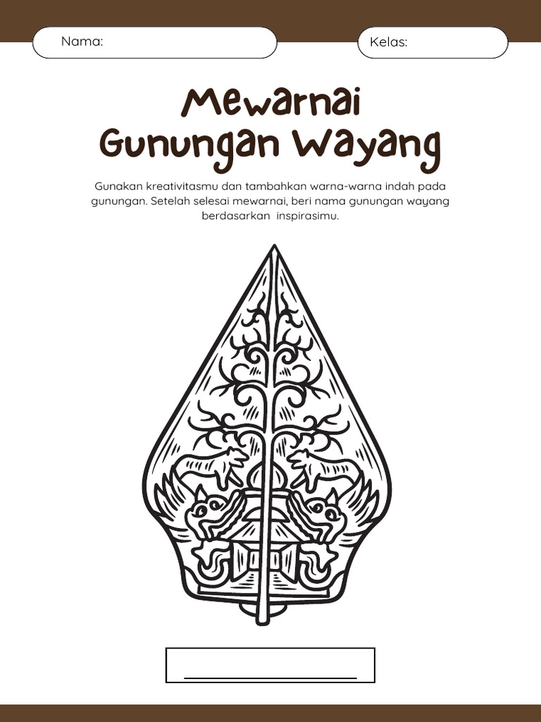 Mewarnai Gunungan Wayang Lembar Kerja Coklat Ilustrasi | PDF