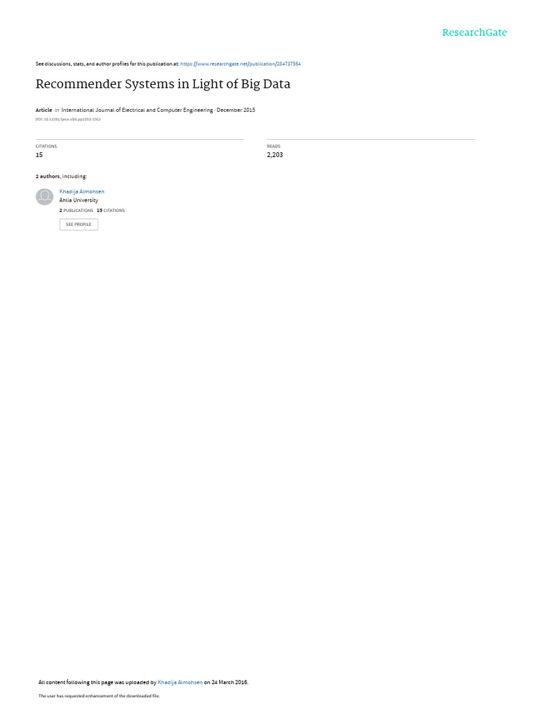 ##Recommender Systeminlightof Big Data | PDF