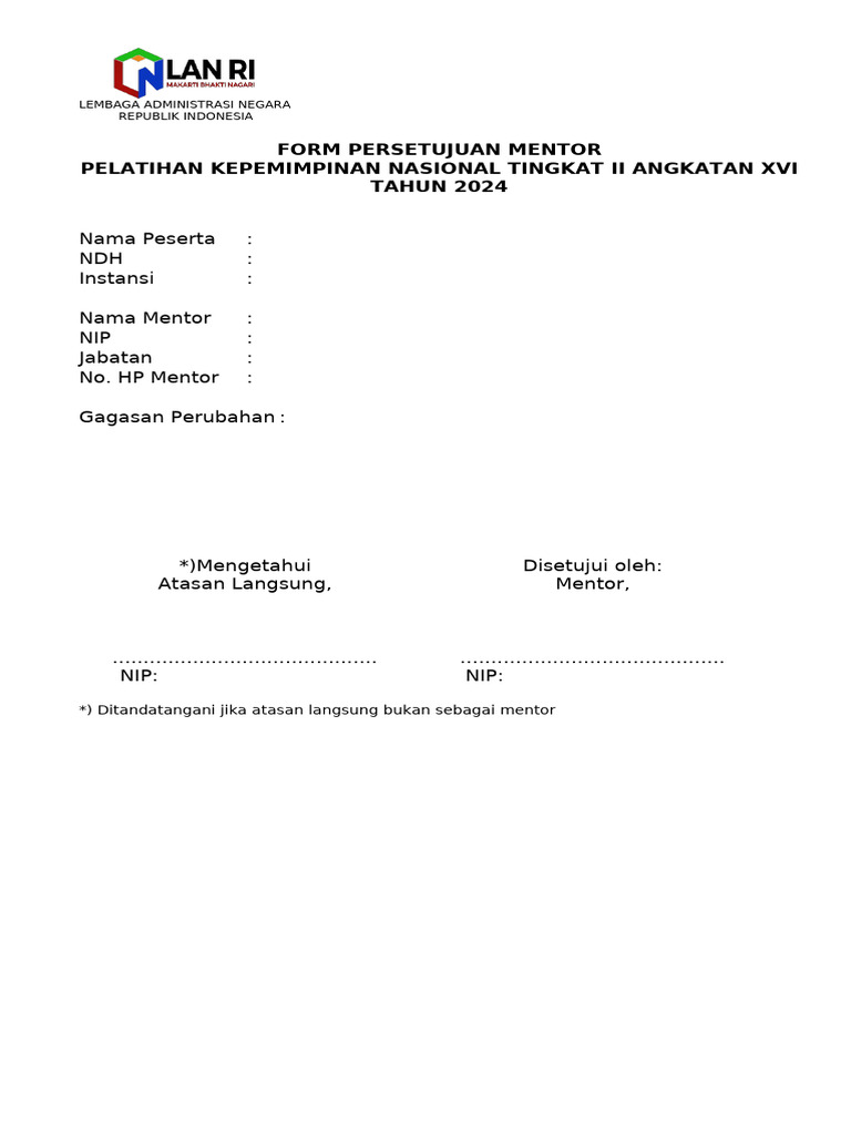 Form Persetujuan Mentor | PDF