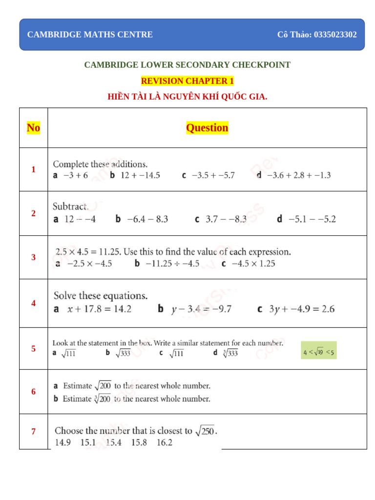 Lesson 2 Revision Chapter 1 | PDF