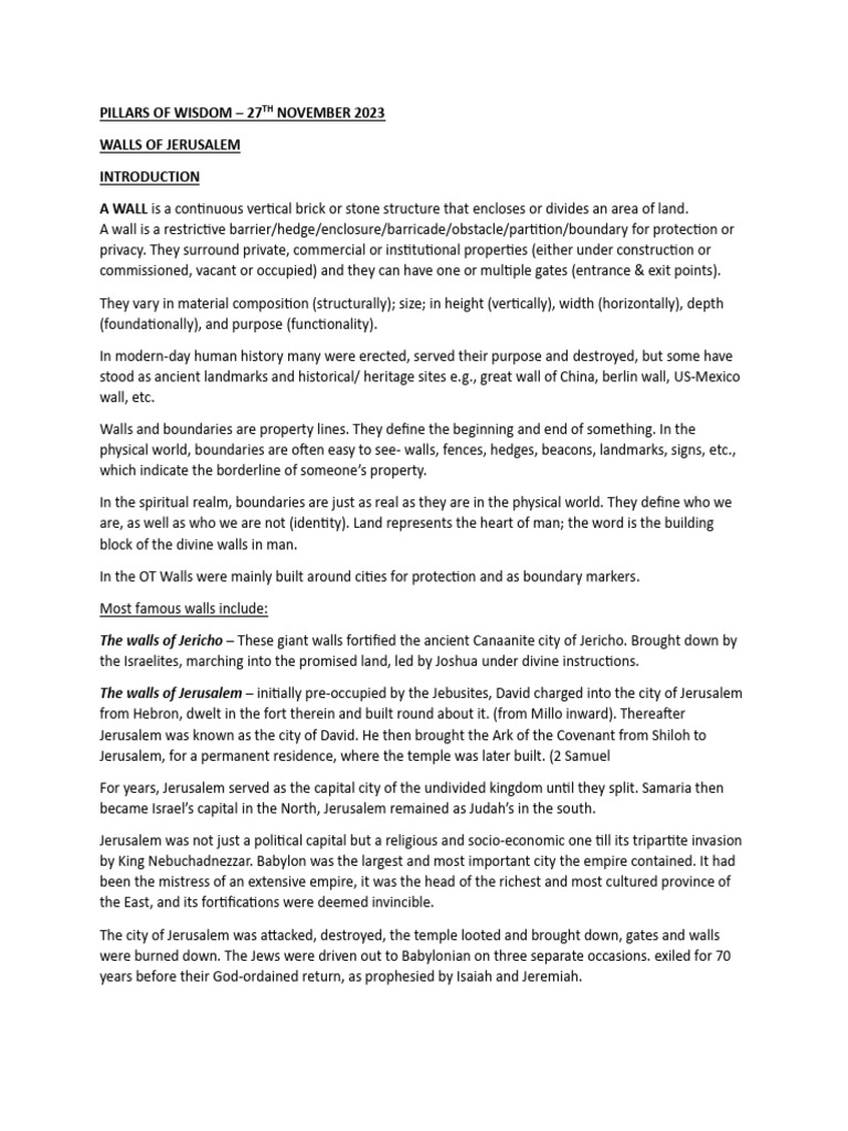 PILLARS OF WISDOM - Walls and Boundaries | PDF