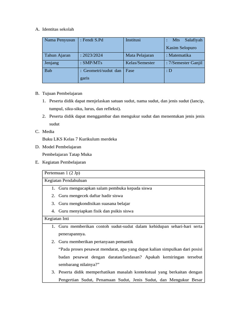 Modul Ajar 5 Geometri Dan Sudut Pdf