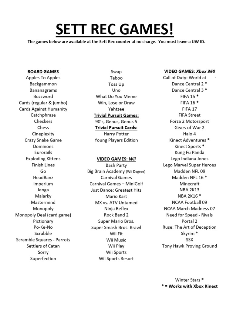 Video Board Game List | PDF