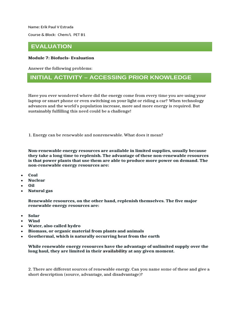 ANSWER SHEET BioFuel | PDF | Biofuel | Technology & Engineering