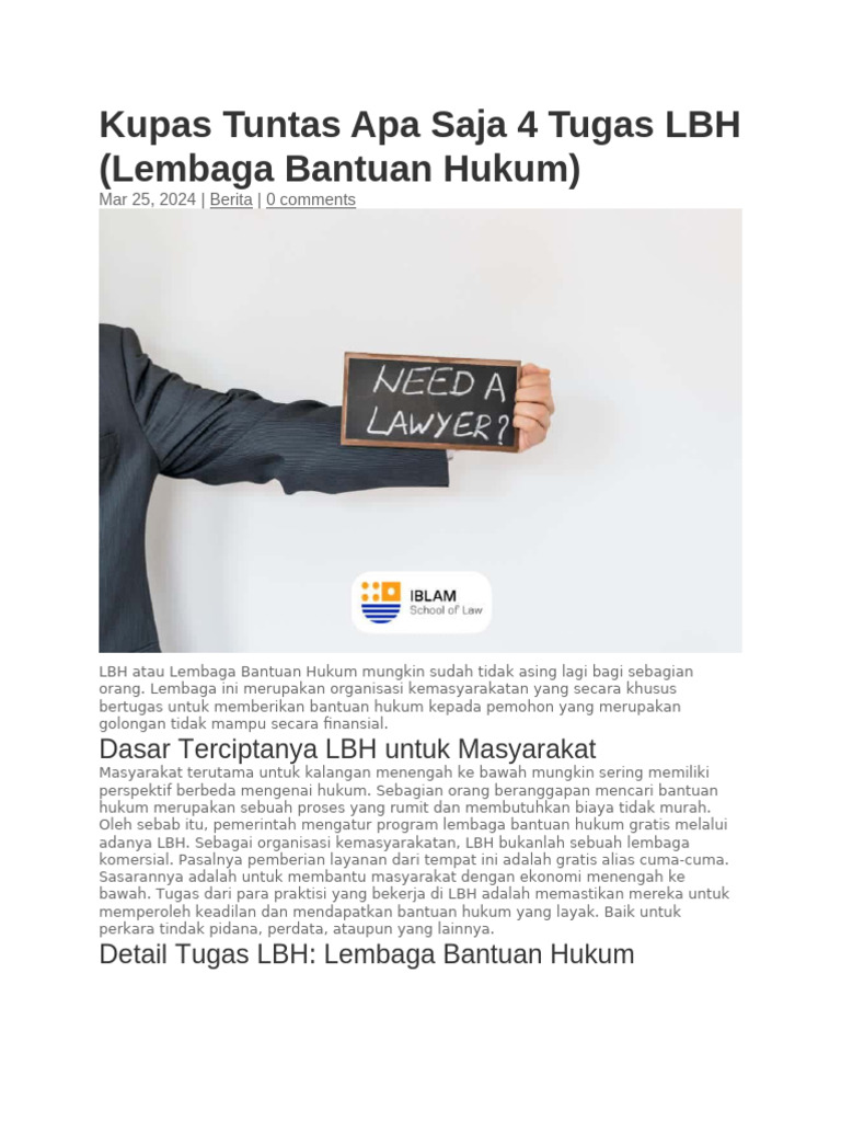 Kupas Tuntas Apa Saja 4 Tugas LBH | PDF