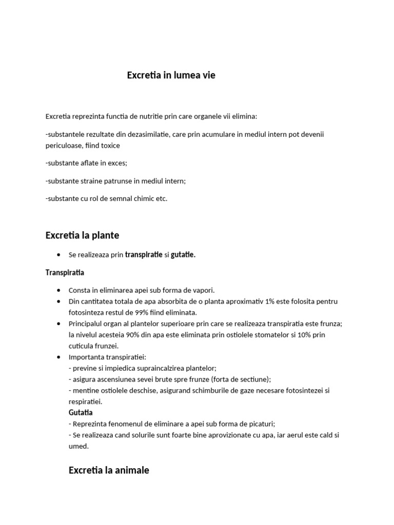 Excretia La Plante Si Animale | PDF