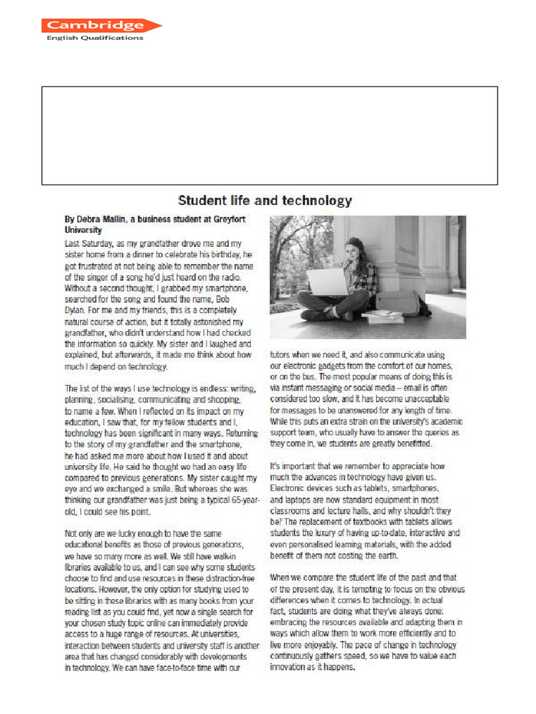 B2 READING Student Life and Technology | PDF