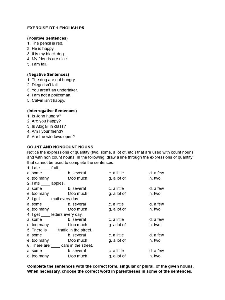 Exercise DT 1 English p5 | PDF