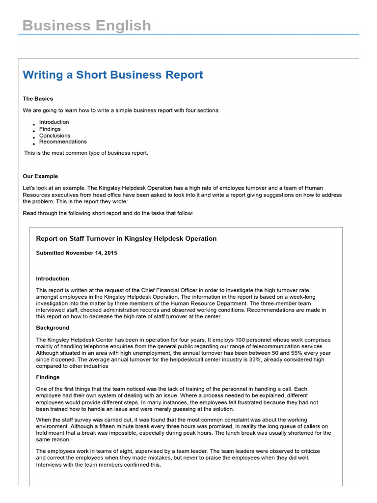 Writing - A Short Business Report | PDF