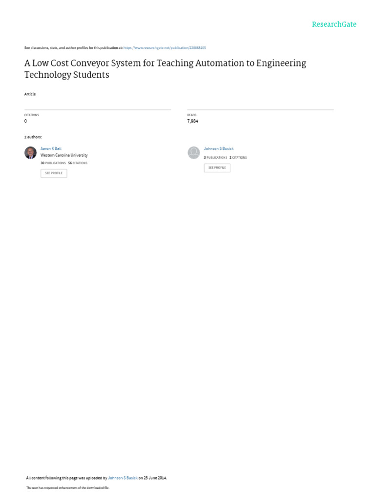 A Low Cost Conveyor System For Teaching Automation | PDF