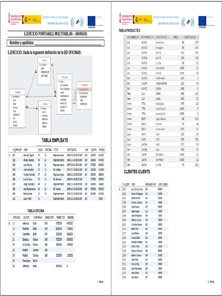 23 24 Ejerc Punt Escrito Consultas 4 Multitabla BDOficinas | PDF