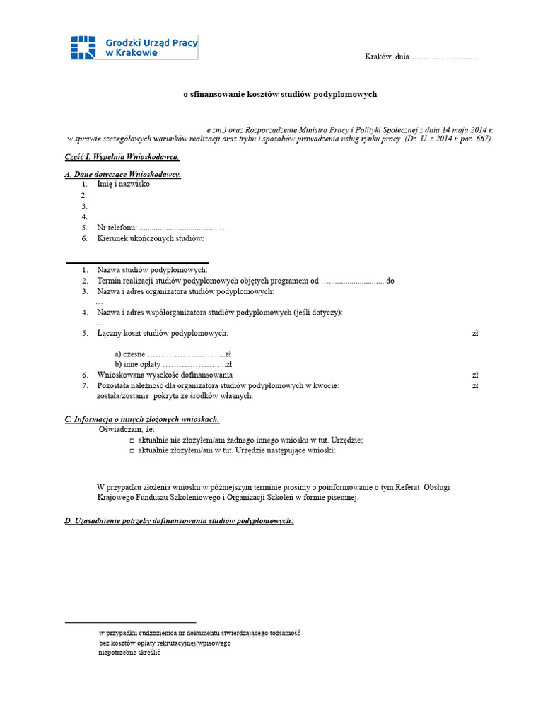 Wniosek o Sfinansowanie Kosztów Studiów Podyplomowych 2024 (Nabór Zimowy) | PDF