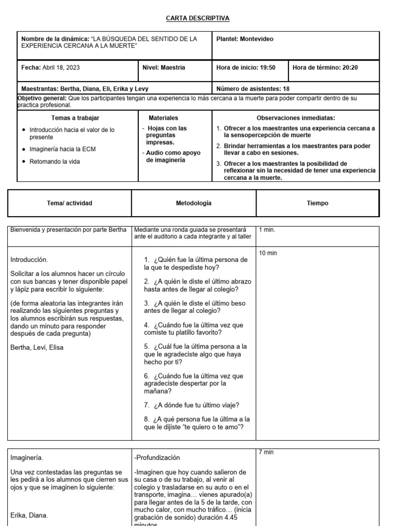 Carta Descriptiva Modelo | PDF